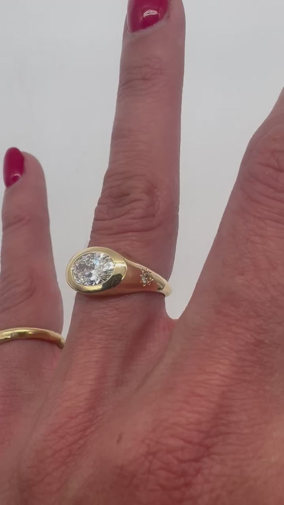 Elaine Signet Ring | 1.12ct-1.2ct Lab Diamond & White Sapphire - Daphne ...